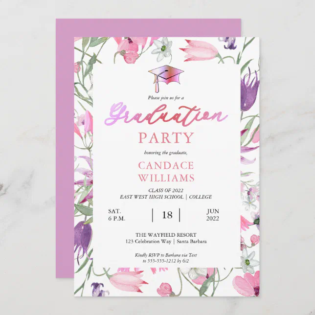 Boho Wildflowers Floral Frame Graduation Party Invitation | Zazzle