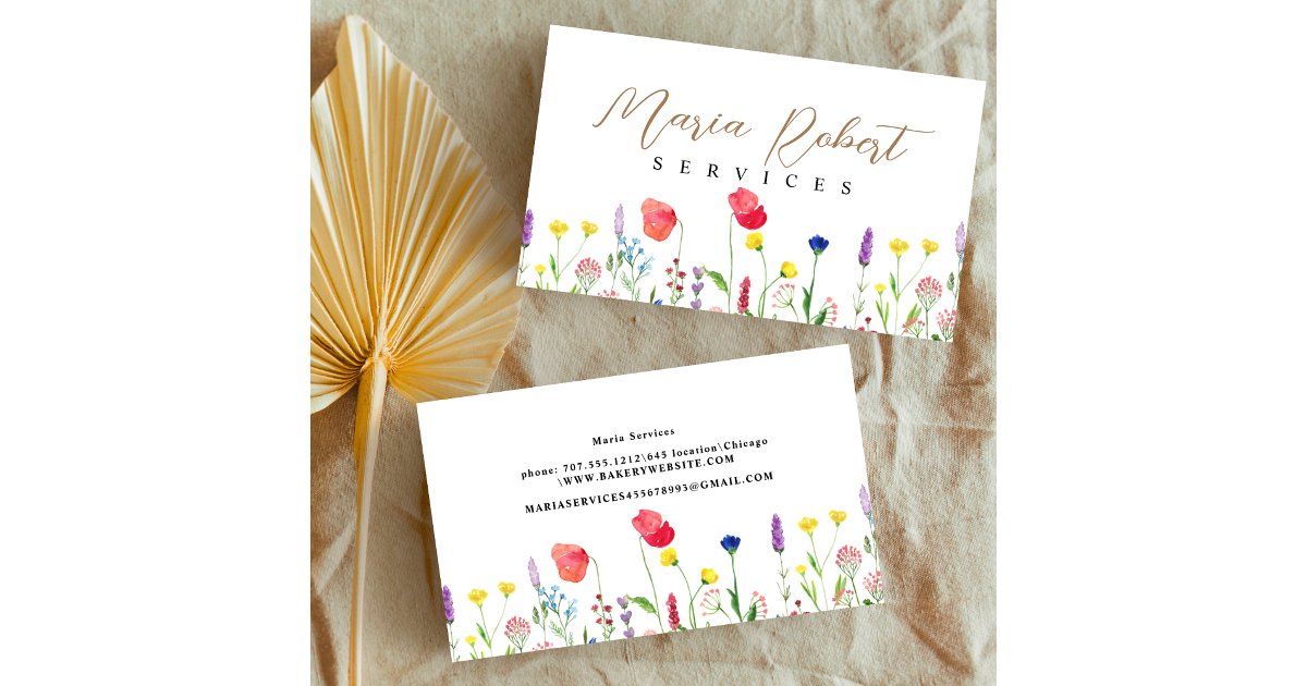 Boho wildflowers nature botanical spring business card | Zazzle