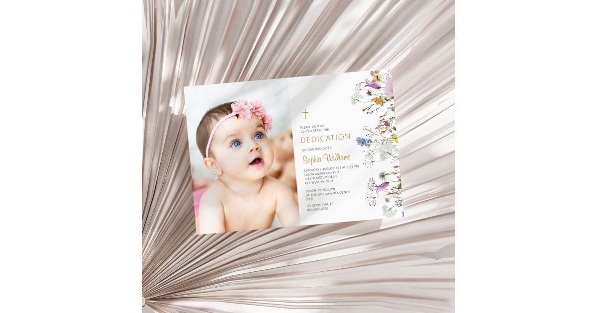 Boho Wildflowers Photo Girl Dedication Invitation | Zazzle