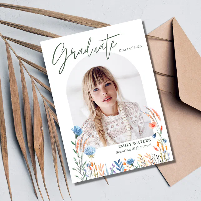 Boho Wildflowers Photo Girl Digital Graduation Invitation | Zazzle