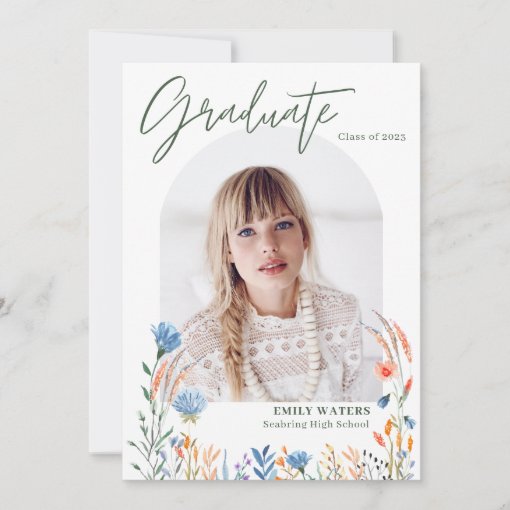 Boho Wildflowers Photo Girl Digital Graduation Invitation | Zazzle