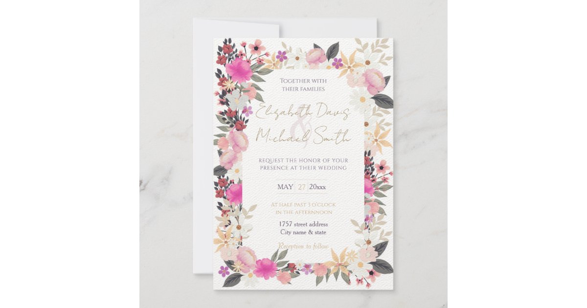Boho Wildflowers Pink Floral Invitation | Zazzle