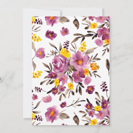 Boho wildflowers purple yellow Watercolor Wedding Invitation | Zazzle