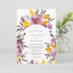Boho wildflowers purple yellow Watercolor Wedding Invitation | Zazzle