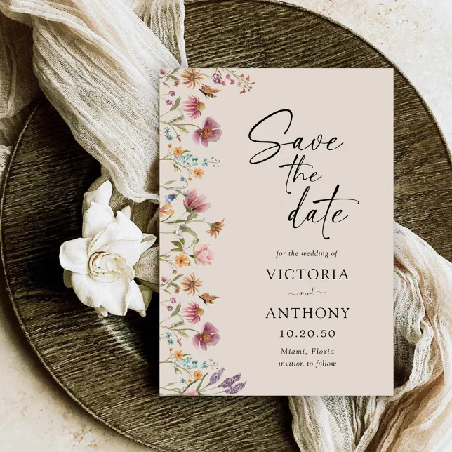 Boho Wildflowers Save The Date Cards | Zazzle