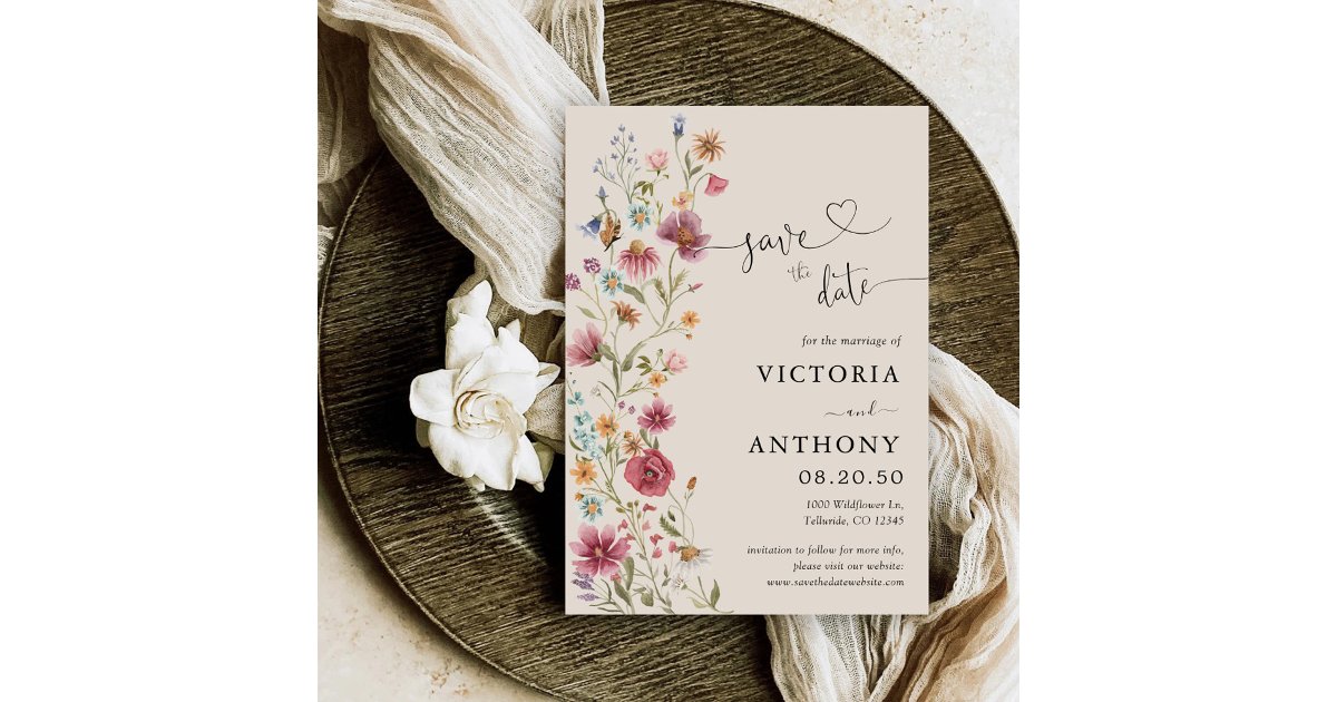 Boho Wildflowers Save The Date Cards | Zazzle