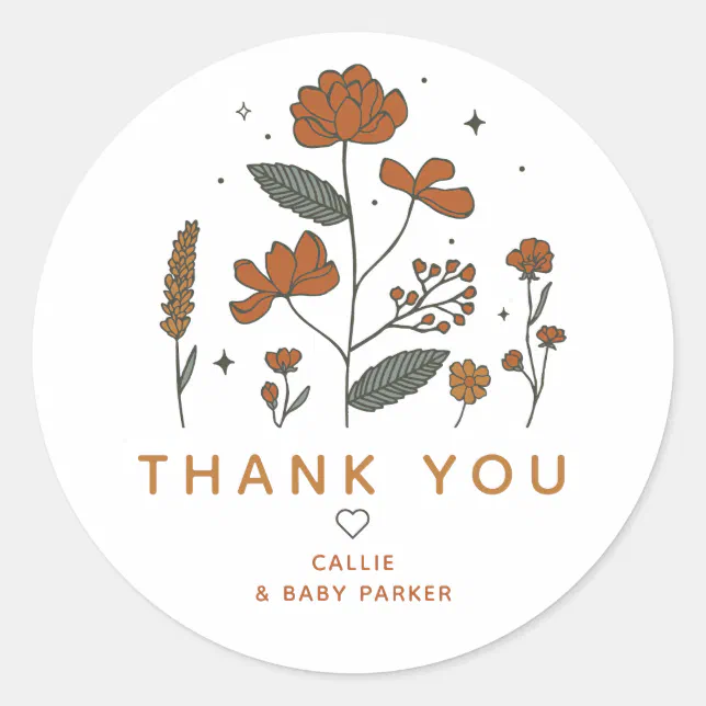 Boho Wildflowers Thank You Sticker | Zazzle