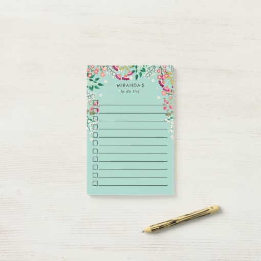 Boho Wildflowers - To Do List - Name Post-it Notes | Zazzle