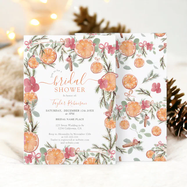 Boho Winter Dried Citrus Floral Bridal Shower Invitation | Zazzle