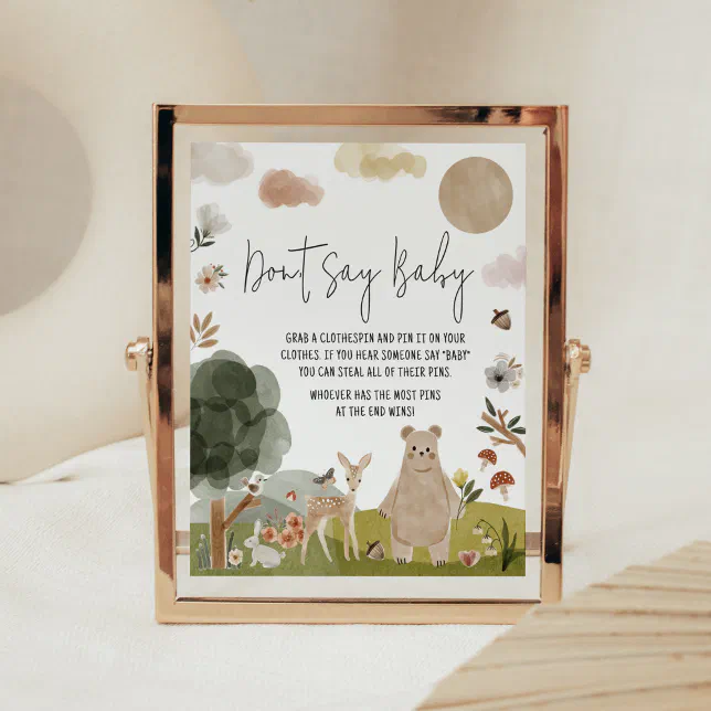 Boho Woodland Baby Shower Don't Say Baby Poster | Zazzle