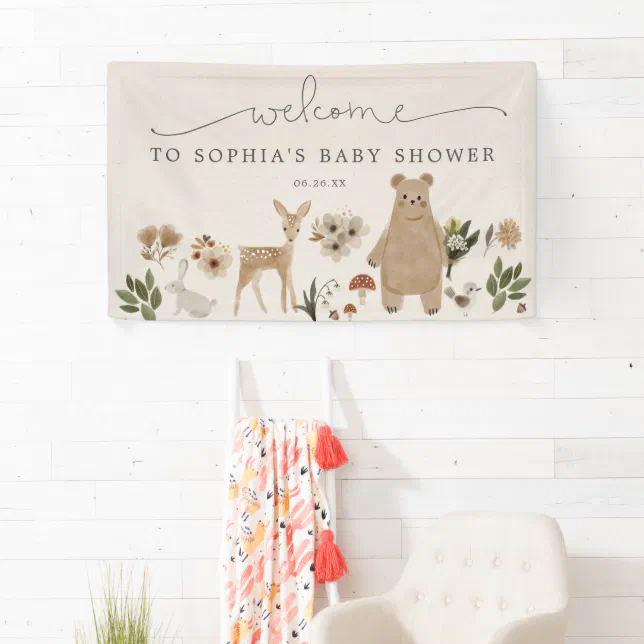 Boho Woodland Baby Shower Welcome Banner | Zazzle