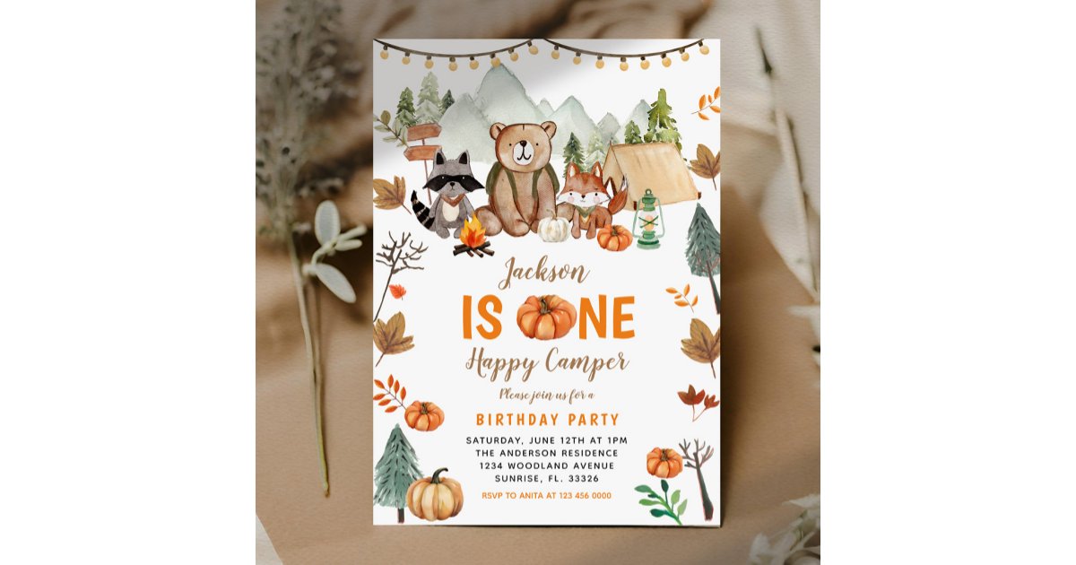 Boho Woodland Bonfire Pumpkin First Birthday Invitation | Zazzle