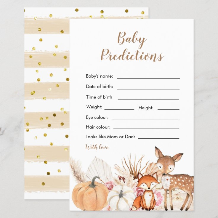 Boho Woodland Pumpkin Baby Prediction Card | Zazzle