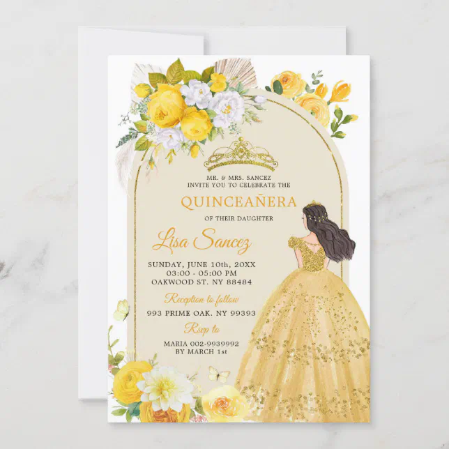 Boho Yellow Princess Mis Quince Anos Invitation | Zazzle