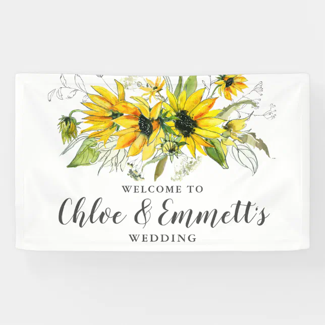Boho Yellow Sunflower Floral Wedding Banner | Zazzle