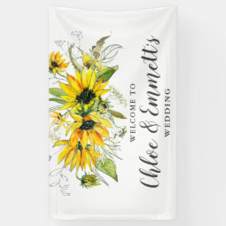 Boho Yellow Sunflower Floral Wedding Banner | Zazzle
