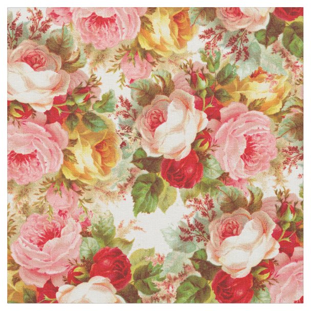 Vintage Shabby Chic Rose Pattern Fabric | Zazzle