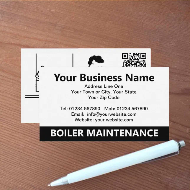 Boiler Maintenance Cartoon with QR Code Business Card | Zazzle