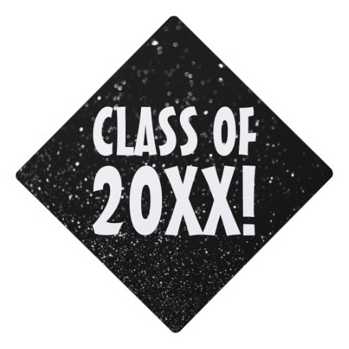 Bokeh Black Glitter Class of 20XX Graduation Cap Topper | Zazzle