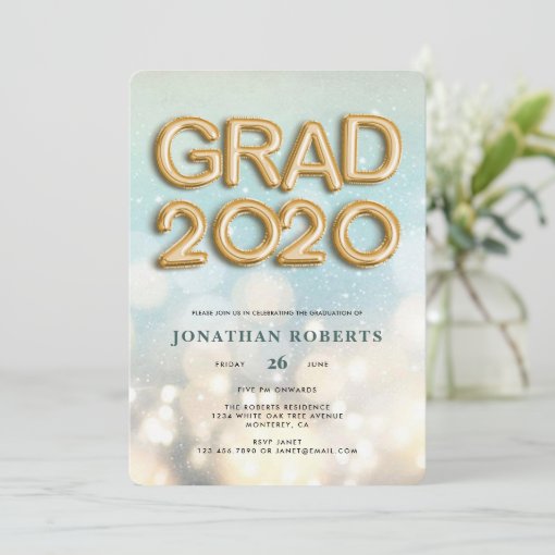 Bokeh Gold Foil Grad 2020 Invitation | Zazzle