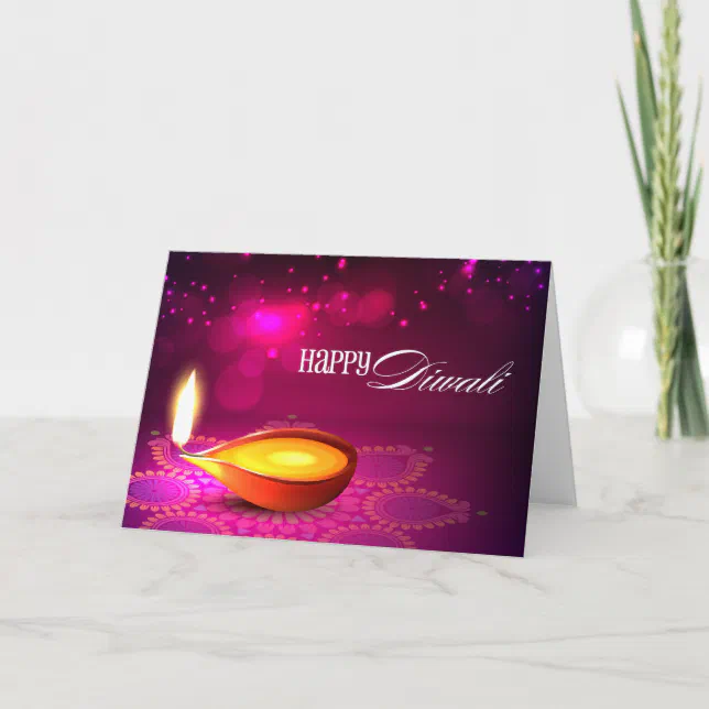 Bokeh Lights Diwali Lamp Card | Zazzle