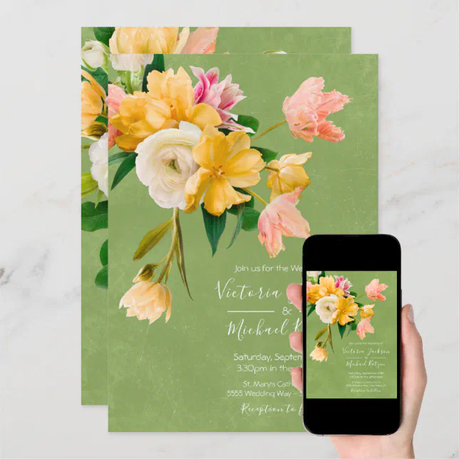 Bold and Bright Blooms Floral Wedding Invitation | Zazzle