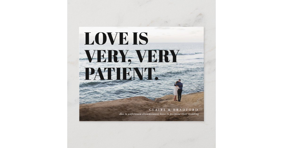 Bold and Cheeky Typographic Wedding Postponed Announcement Postcard ...