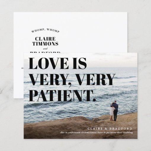 Bold and Cheeky Typographic Wedding Postponed Announcement Postcard ...