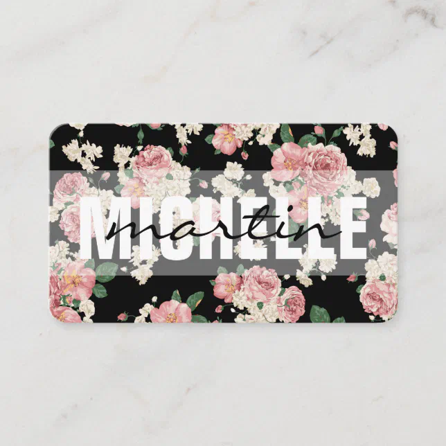 Bold and Cursive Text Floral Pattern Business Card | Zazzle