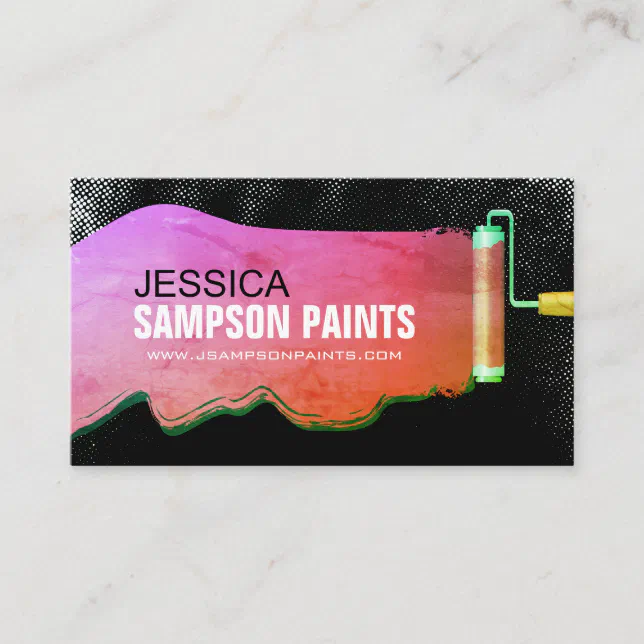 Bold and Vibrant Paint Roler Painter Business Card | Zazzle