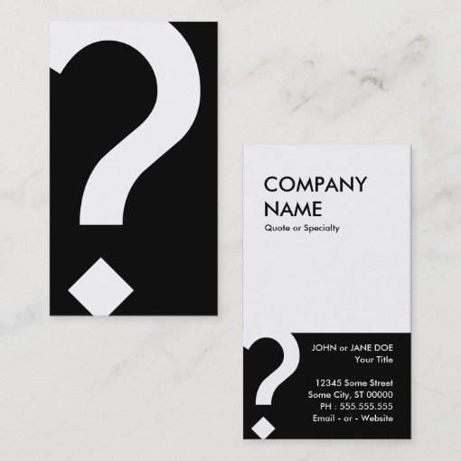 bold black and white question mark business card | Zazzle