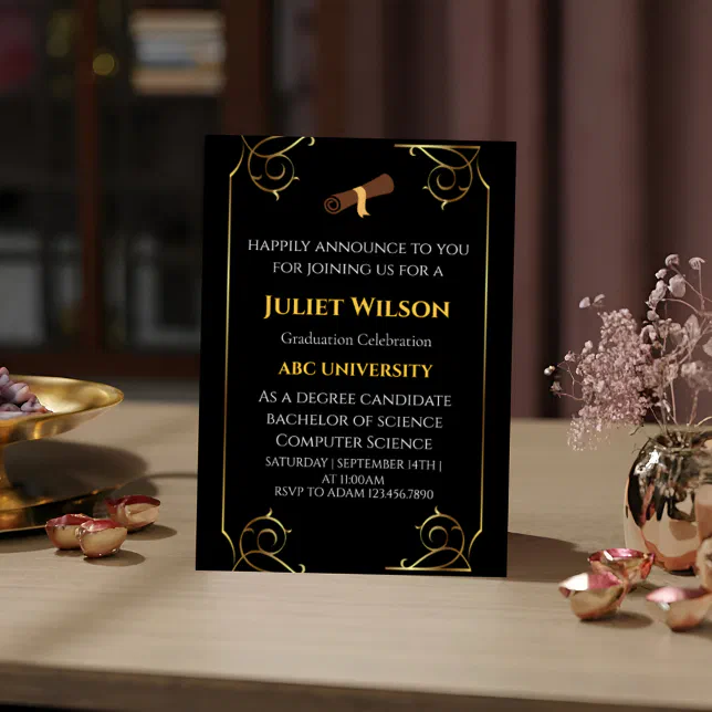 Bold Black college graduation stylish commencement Invitation | Zazzle