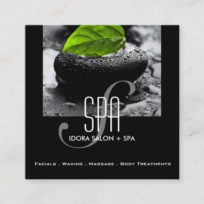 Bold Black Hot Stones and Leaves Spa and Massage Appointment Card ...