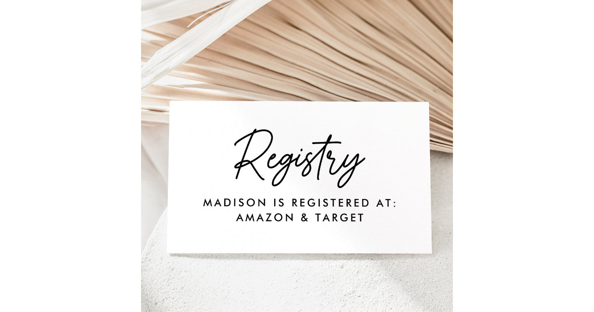 Bold Black Script Baby Shower Registry Enclosure Card | Zazzle