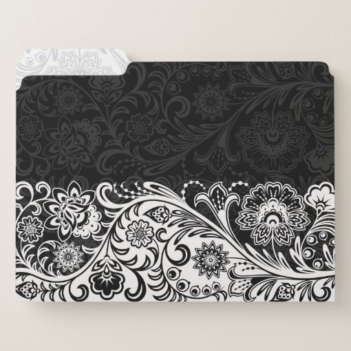 Bold Black White Floral Design File Folders | Zazzle