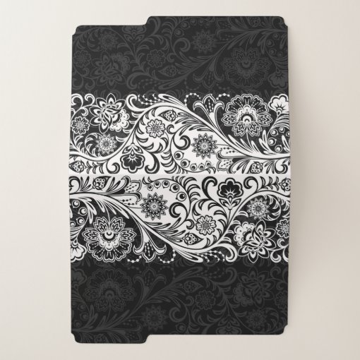 Bold Black White Floral Design File Folders | Zazzle