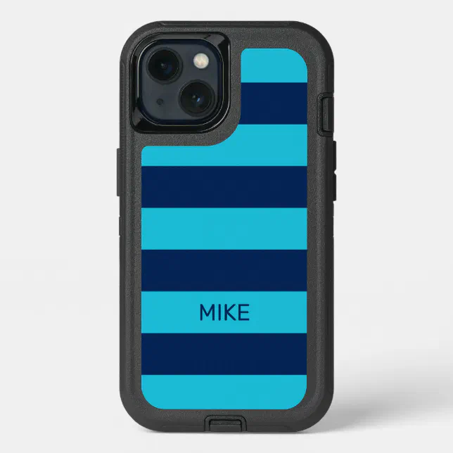Bold Blue and Navy Stripes with Name Otterbox iPhone Case | Zazzle