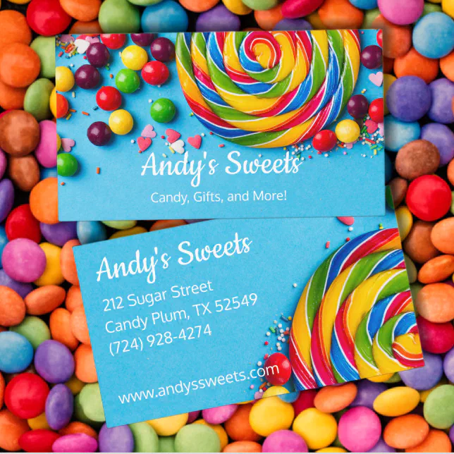 Bold Blue Colorful Sweets Candy Business Card | Zazzle