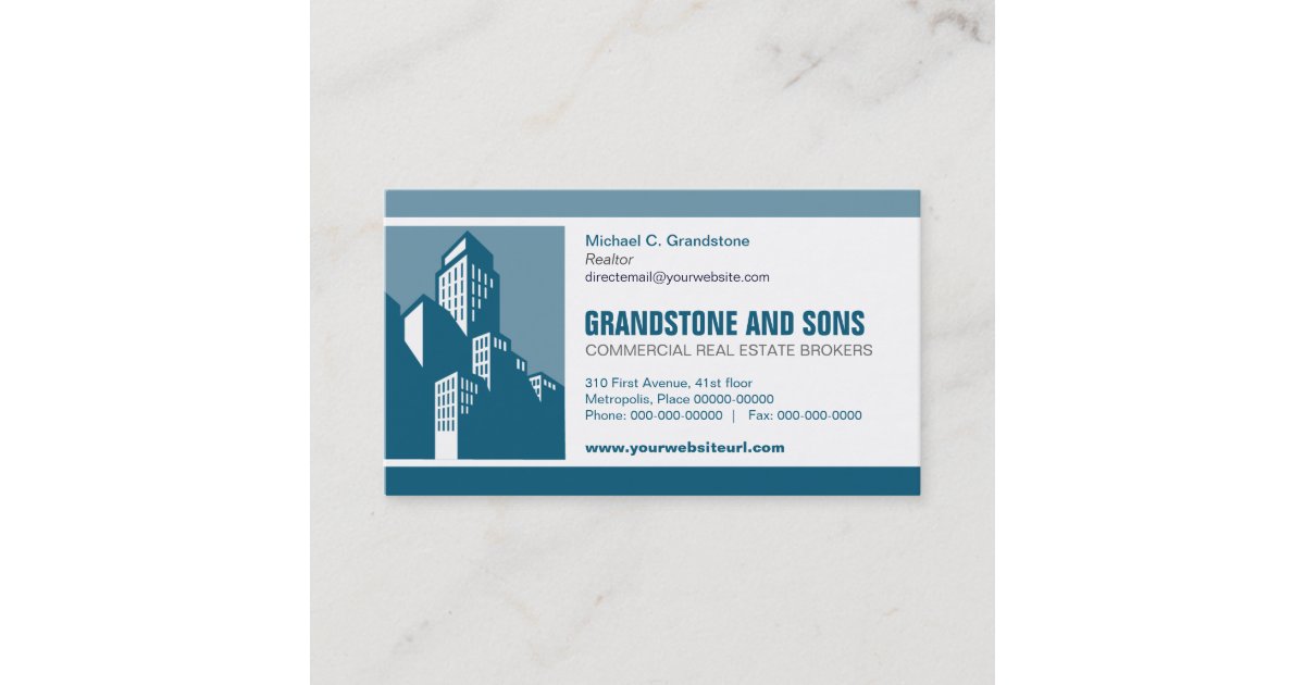 Bold Blue Commercial Real Estate Business Card | Zazzle