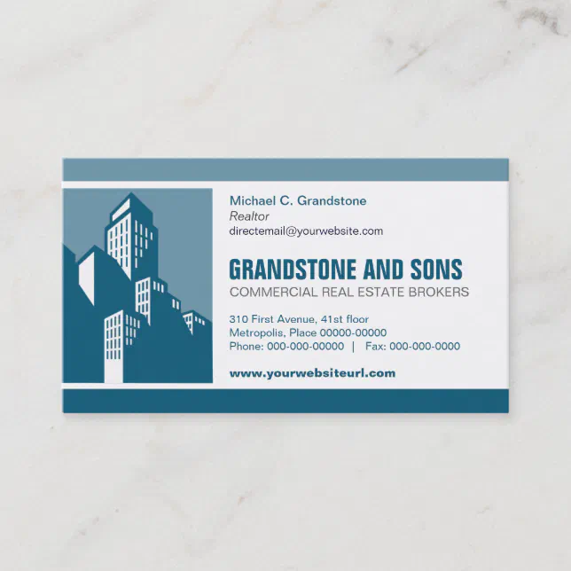 Bold Blue Commercial Real Estate Business Card | Zazzle