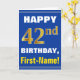 Bold, Blue, Faux Gold 42nd Birthday w/ Name Card | Zazzle
