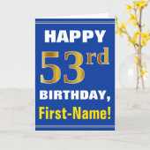 Bold, Blue, Faux Gold 53rd Birthday w/ Name Card | Zazzle