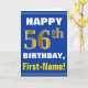 Bold, Blue, Faux Gold 56th Birthday w/ Name Card | Zazzle