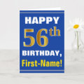Bold, Blue, Faux Gold 56th Birthday w/ Name Card | Zazzle