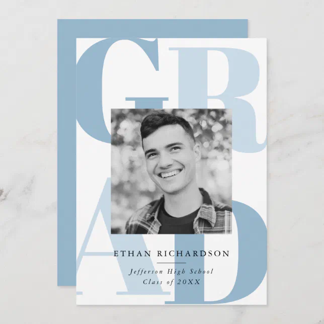 Bold Blue Grad Photo Graduation Party Invitation | Zazzle