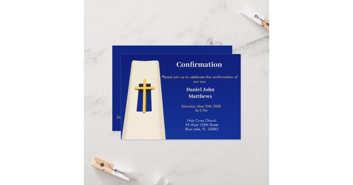 Bold Blue Holy Cross Confirmation Invitation | Zazzle