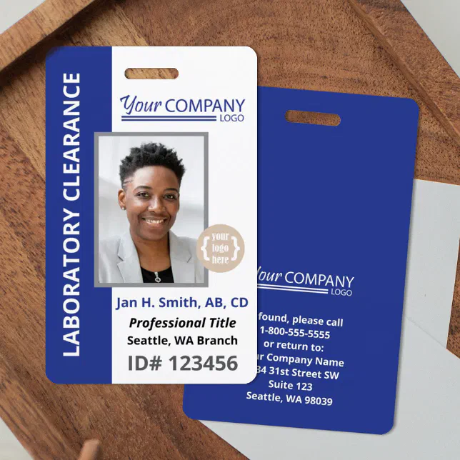 Bold Blue Logo Entry Employee Photo ID Badge | Zazzle