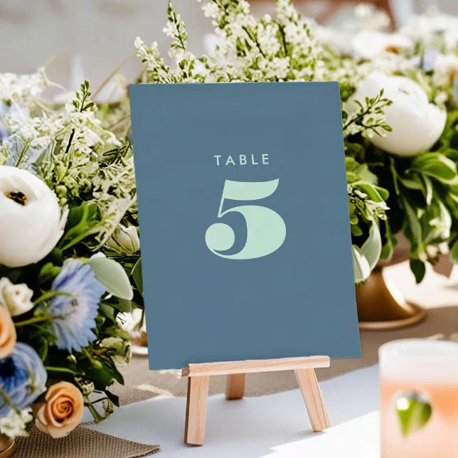 Bold Blue Typography Table Number Card | Zazzle