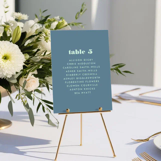 Bold Blue Typography Table Number Seating Chart | Zazzle