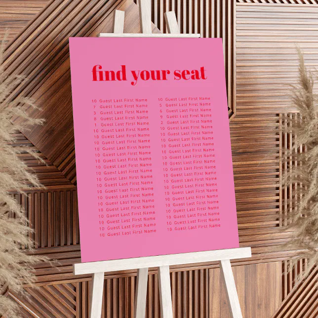 Bold Bright Pink Red Modern Wedding Seating Chart Foam Board | Zazzle